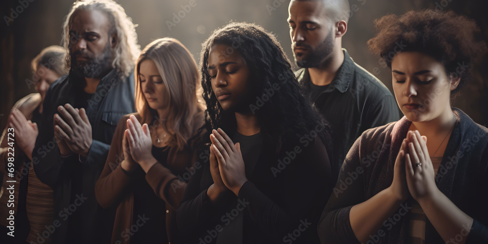 Multiethnic people praying for blessings from god. AI generative Stock ...