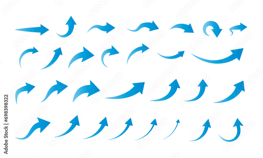 Blue arrows clean fresh air flow collection. Flat style curved arrow ...