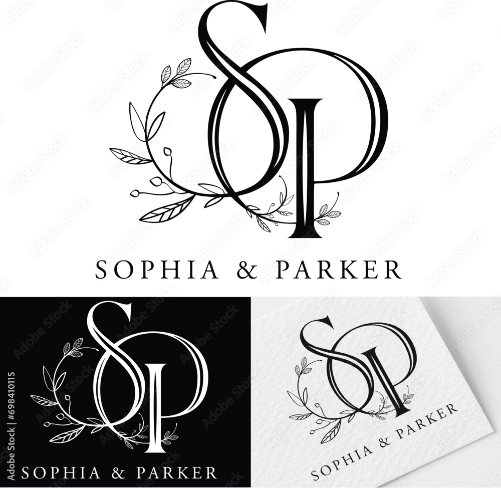 SP Wedding Logo with Elegant Botanical Accents, Botanical SP Monogram ...