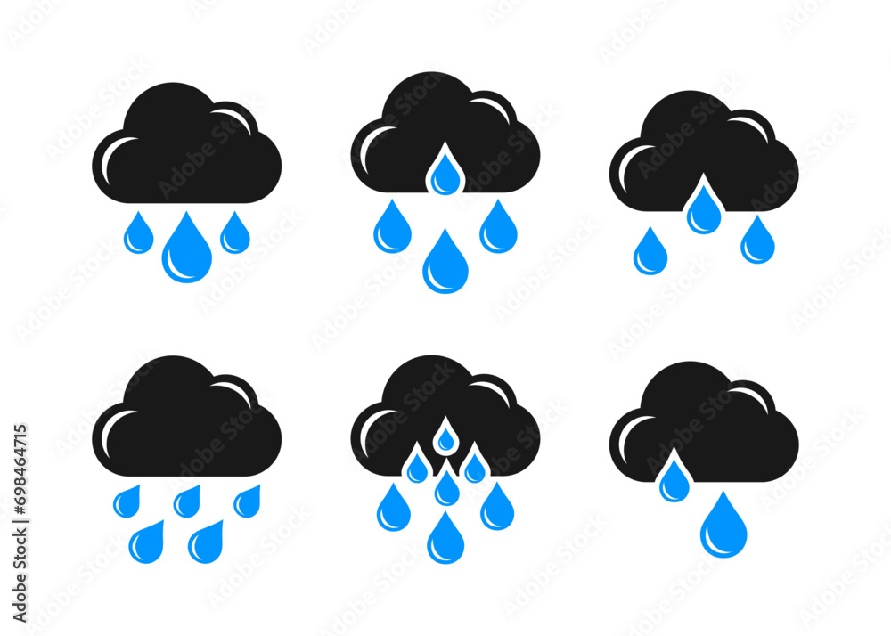 Rain icon set in trendy flat style. Cloud rain symbol for your website ...