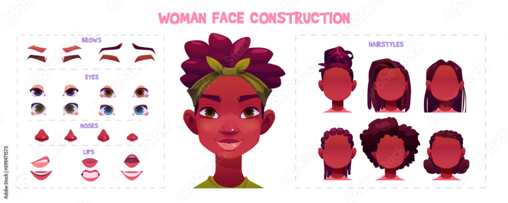 Stockvektorbilden African american woman face construction kit. Cartoon ...