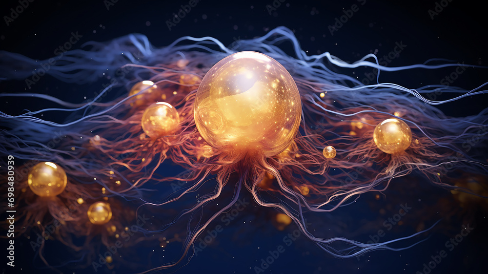 neurons under strong magnification, neural network live impulses ...