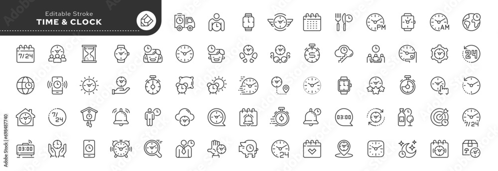 Set of line icons in linear style. Set - Time,clock, timer and calendar ...