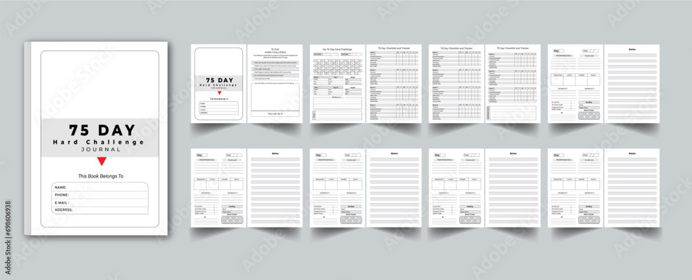 75 Day Hard Challenge Planner with equine cover page layout design ...