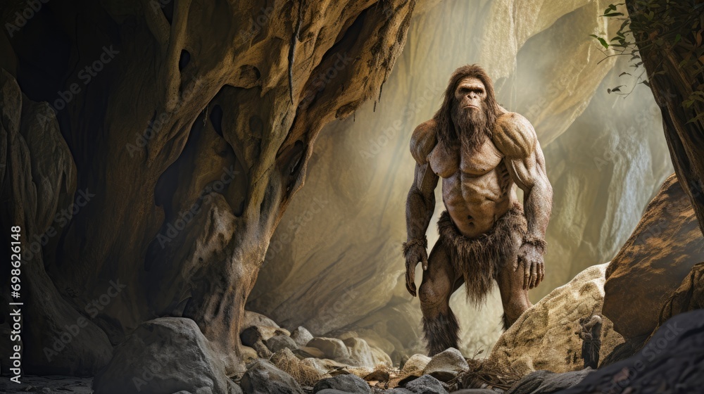Primordial Habitat Australopithecus In A Gruta Illustrating The Evolutionary Progression Of