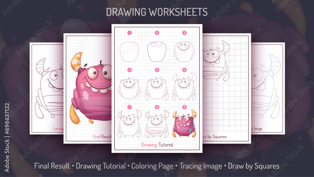 How to Draw a Monster. Step by Step Drawing Tutorial. Draw Guide ...