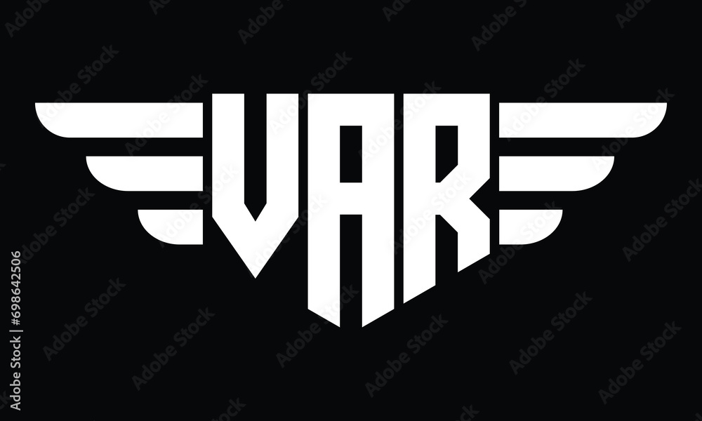 VAR three letter logo, creative wings shape logo design vector template ...