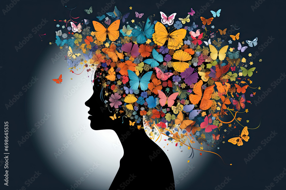 butterflies in a garden, representing mental health resilience, rebirth ...