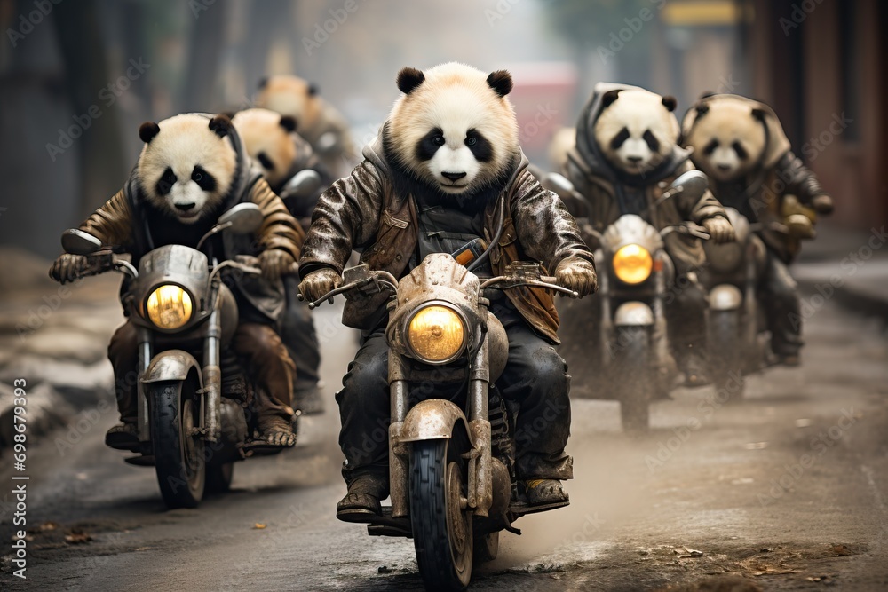 Panda motorcycles in the street. Generation Ai Stock Illustration ...