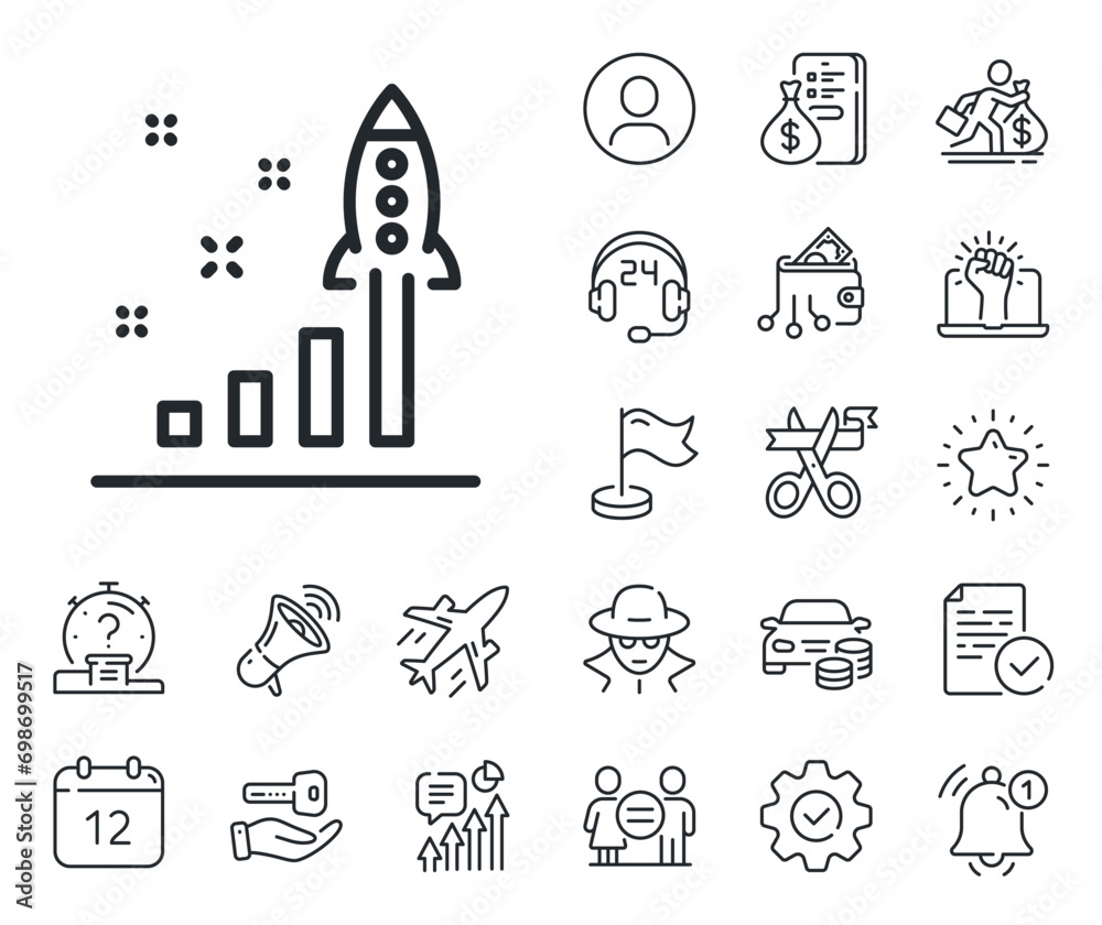 Launch Startup business sign. Salaryman, gender equality and alert bell ...