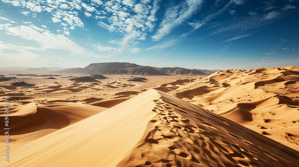 Endless Sahara Horizon: An expansive view of the Sahara Desert, with a ...