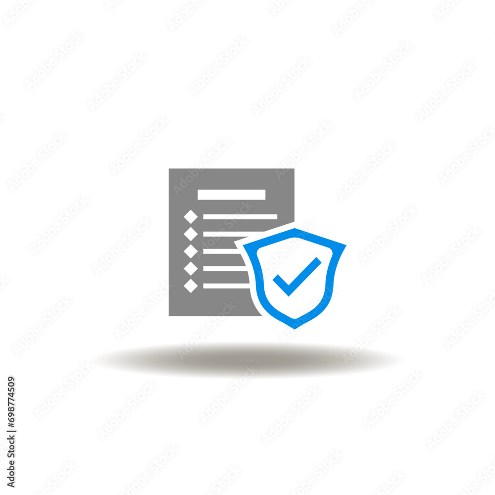 Vector illustration of document list and shield with check mark. Icon ...