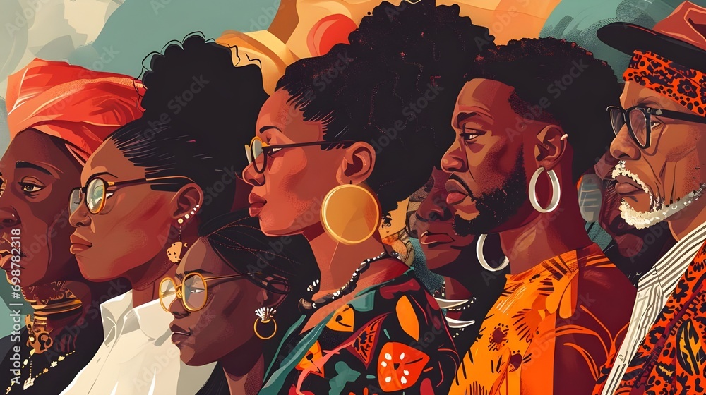 Different ages group of black african american people standing together ...