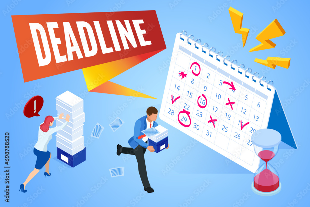 Isometric Project Deadline. Time Management on the Road to Success. An ...