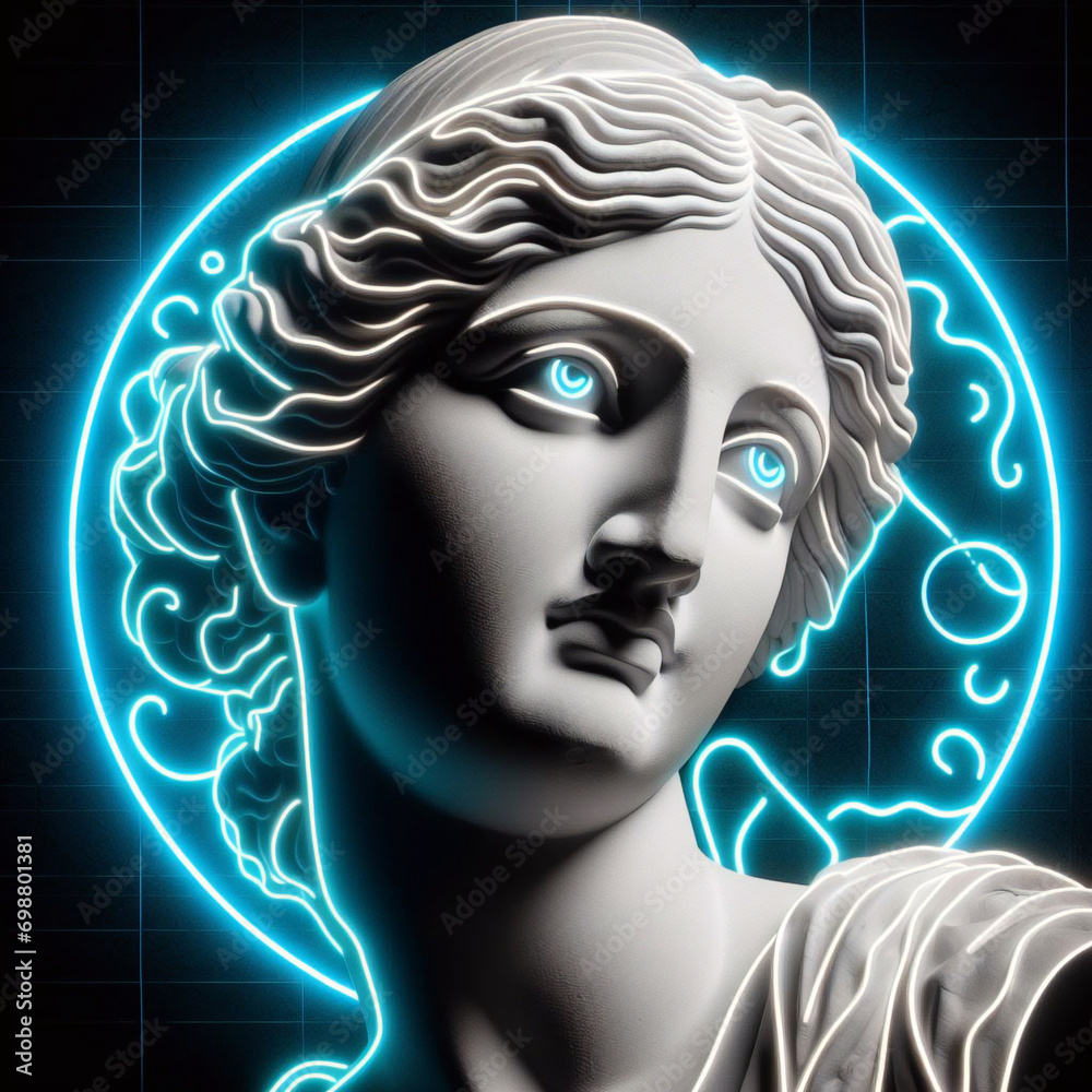 Gypsum ancient statue of Venus de Milo in pastel tone on pastel background. Plaster sculpture of ...