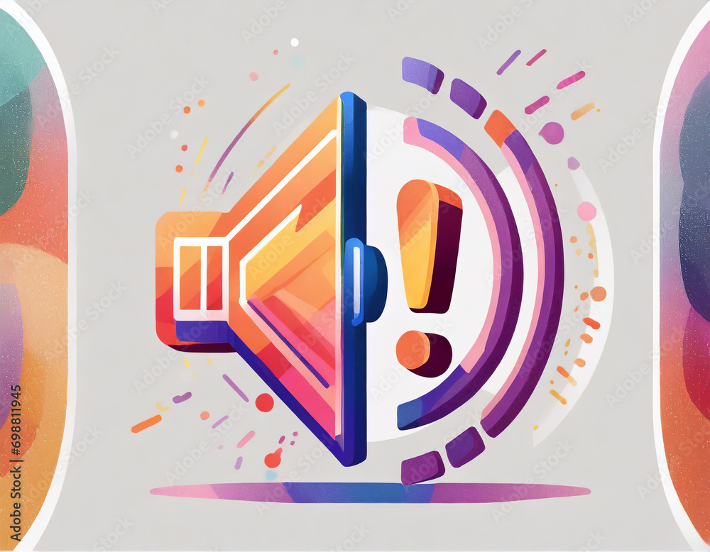 3D Volume icon and exclamation mark. Something went wrong. Important ...