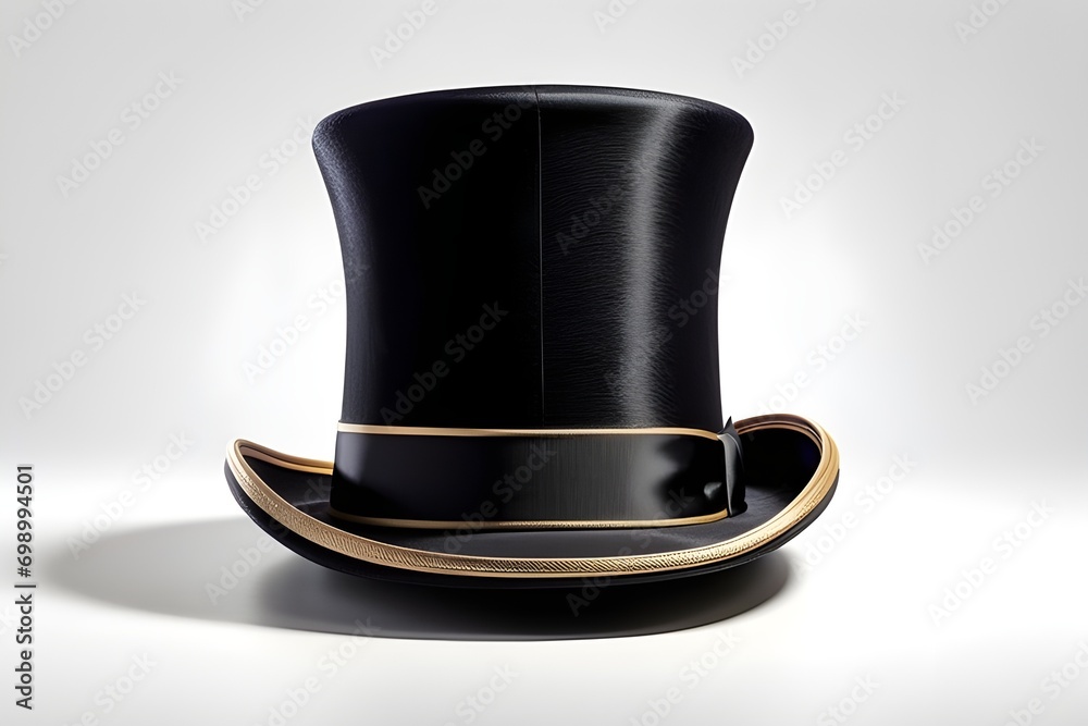 Portrait of a Top Hat against white background, A tall flat-crowned hat ...