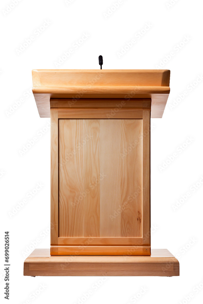 empty wooden podium with a microphone, transparent background, isolated ...