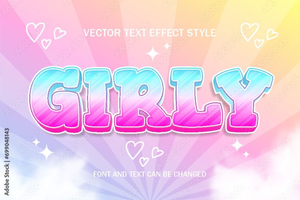 girly cute kawai colorful fantasy feminine typography editable text ...