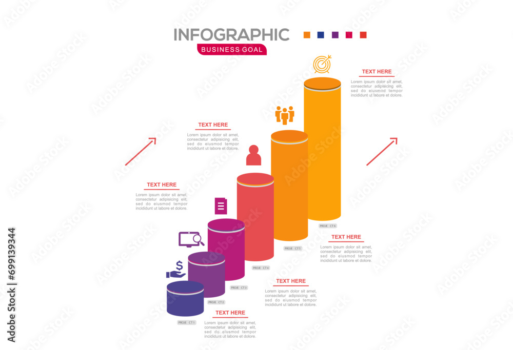 infographic business template with 6 steps / 3d mindmap diagram concept ...