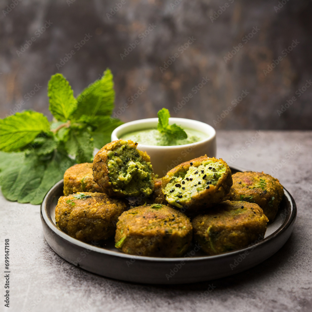 hara bhara kabab or kebab is indian vegetarian snack recipe served with ...