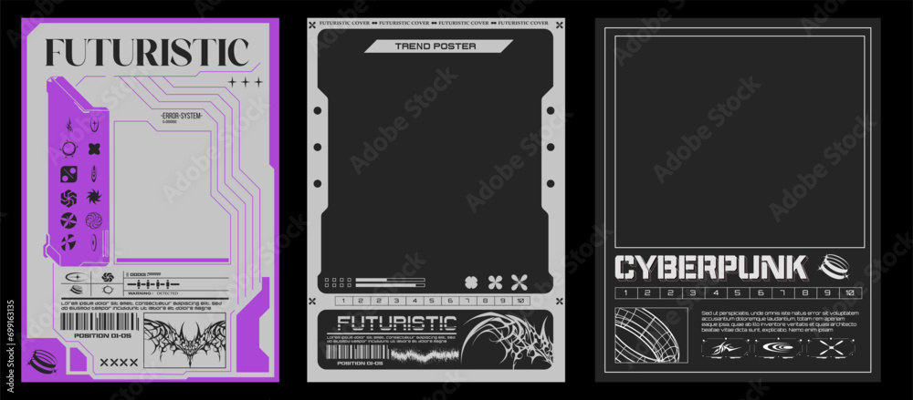 Collection of Modern Futuristic and Cyberpunk Poster Templates with ...