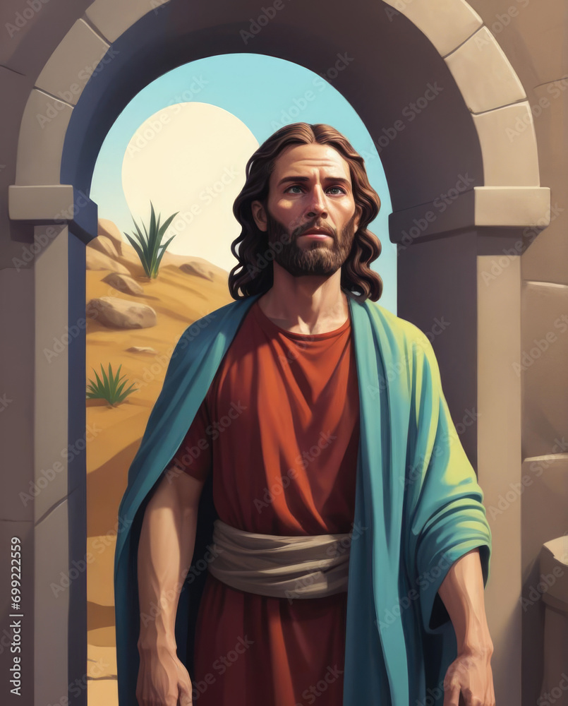 Lazarus Coming Out of the Tomb - Realistic flat illustration of a ...