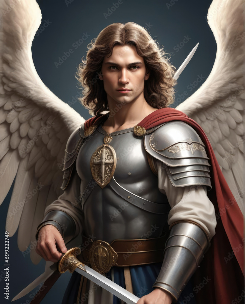 Stylized High-Resolution Illustration of Archangel Michael with a Sword ...