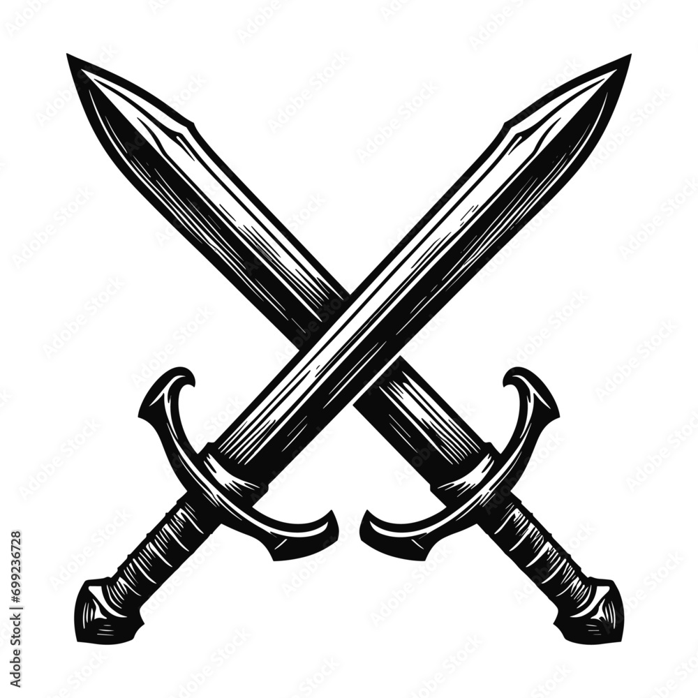 crossed swords weapon vector sketch Stock Vector | Adobe Stock