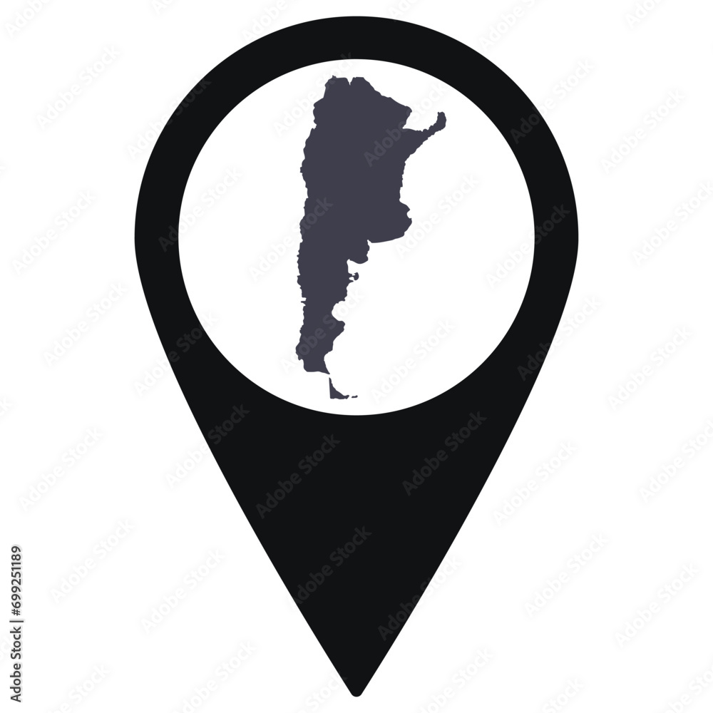 Argentina map on black map pinpoint icon isolated. Map of Argentina ...