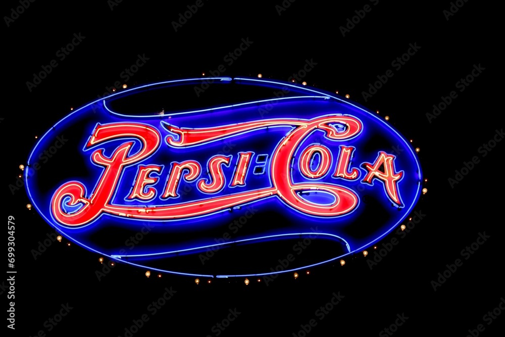 Pepsi Cola sign. Pepsi is a carbonated soft drink with a cola flavor ...