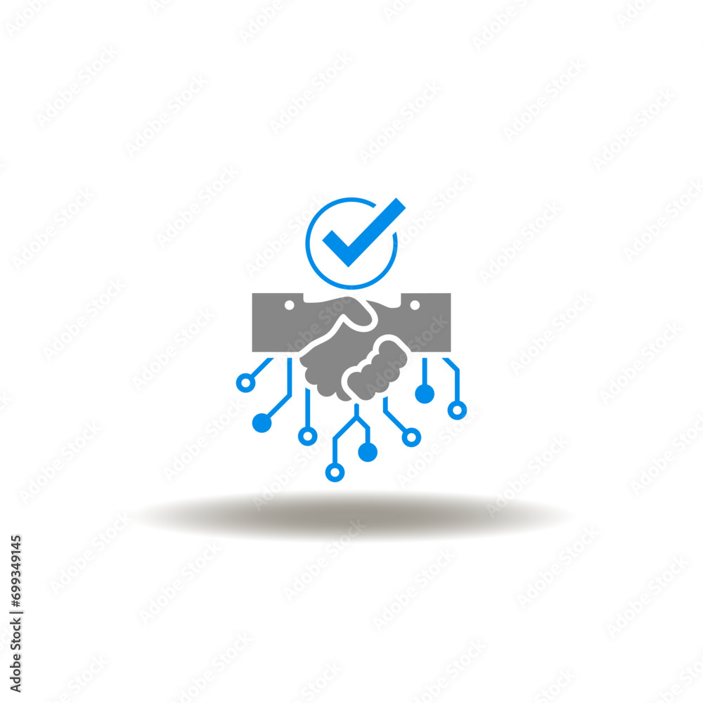 Vector illustration of handshake with circuit and check mark. Icon of ...