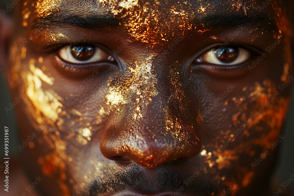 Man's face covered in a luxurious, golden-hued oil, depicting the ...