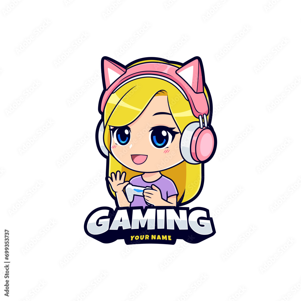 Cute blonde gamer girl logo mascot vector graphic for streamer Stock ...