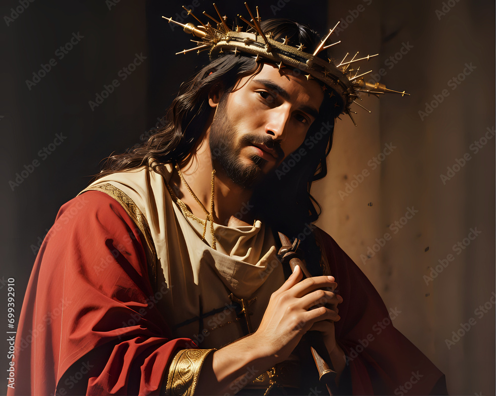 Jesus Christ cruxifixction on the cross with his crown of thorns ...