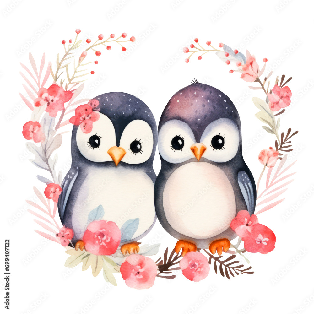 Watercolor Penguin Animal Couple Clipart Transparent Background ...
