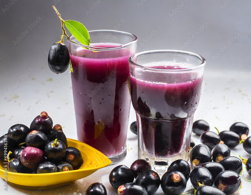 Juice of jamun fruit in a glass also called as java plum, jambolan plum ...