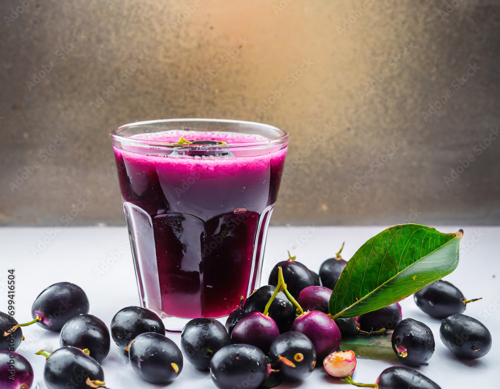 Juice of jamun fruit in a glass also called as java plum, jambolan plum ...