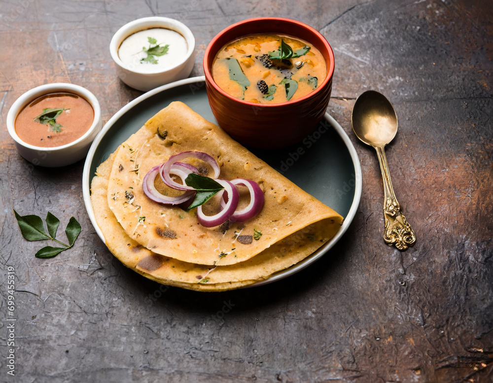 onion rava masala dosa is a south indian instant breakfast served with ...