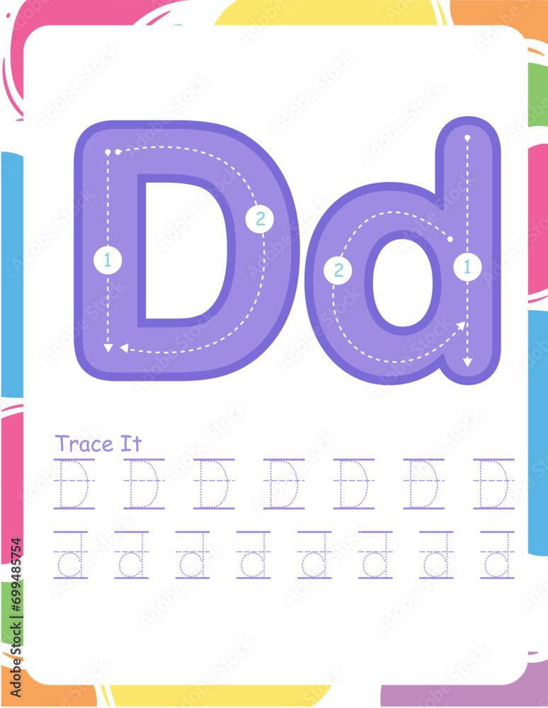 Letter D uppercase and lowercase tracing practice Worksheet for ...