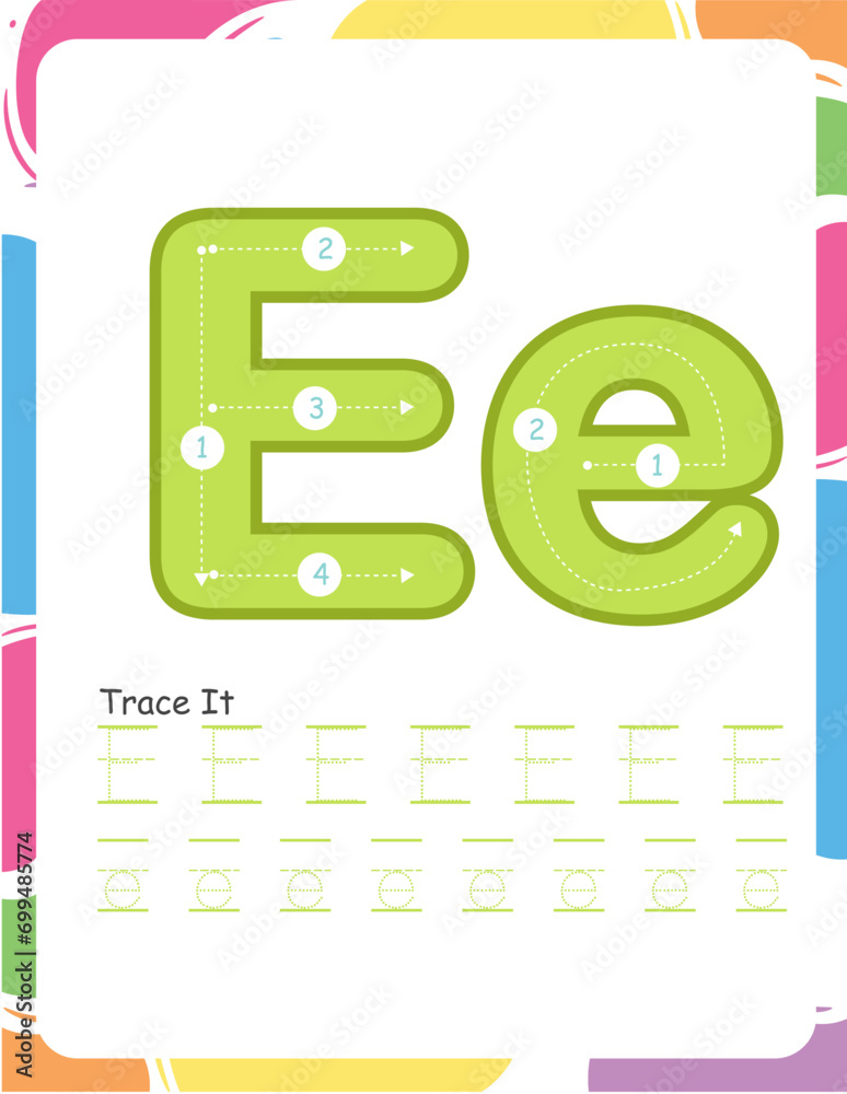Letter E uppercase and lowercase tracing practice Worksheet for ...