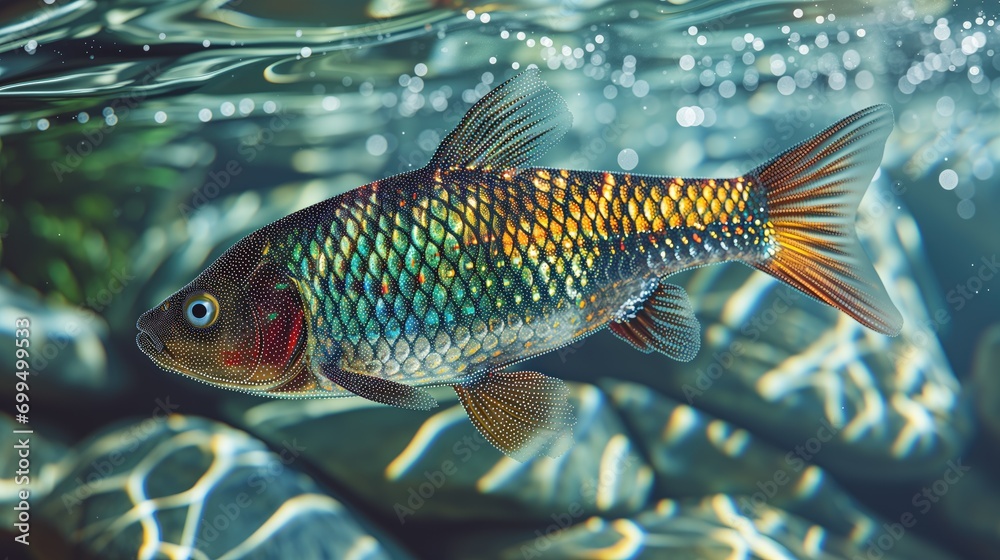 Vibrant, hyper-realistic stock image of tropical fish in a crystal ...