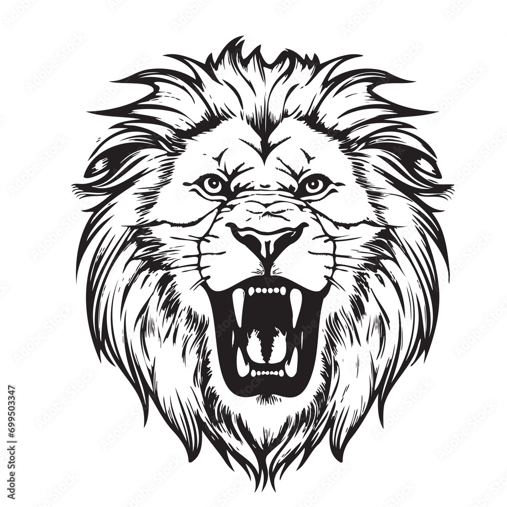 Roaring Lion face comic hand drawn sketch Vector illustration Safari ...