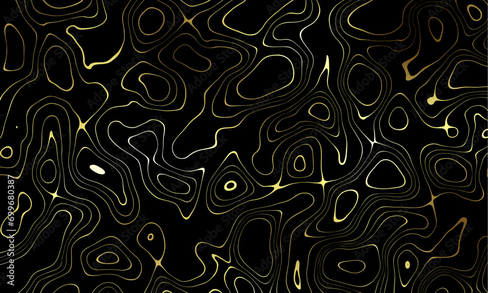 Luxury gold abstract line art background vector. Mountain topographic map background with golden ...
