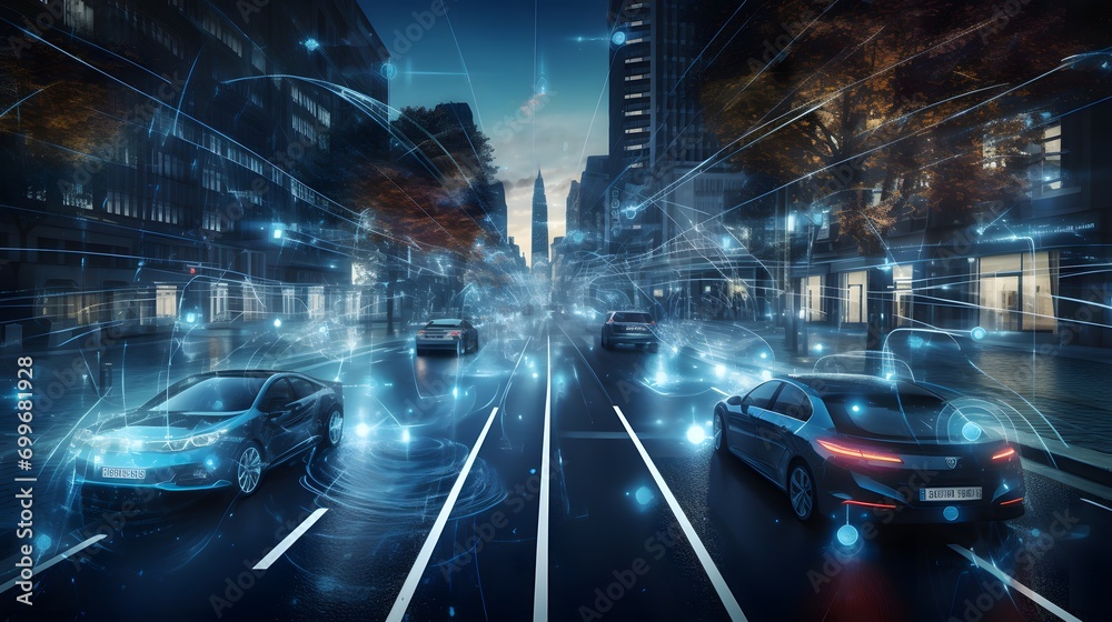 Stock-Foto „Visualization of the interaction of self-driving autonomous ...