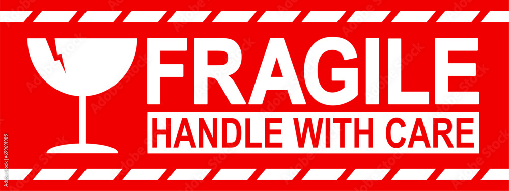 sticker fragile handle with care, red fragile warning label with broken ...
