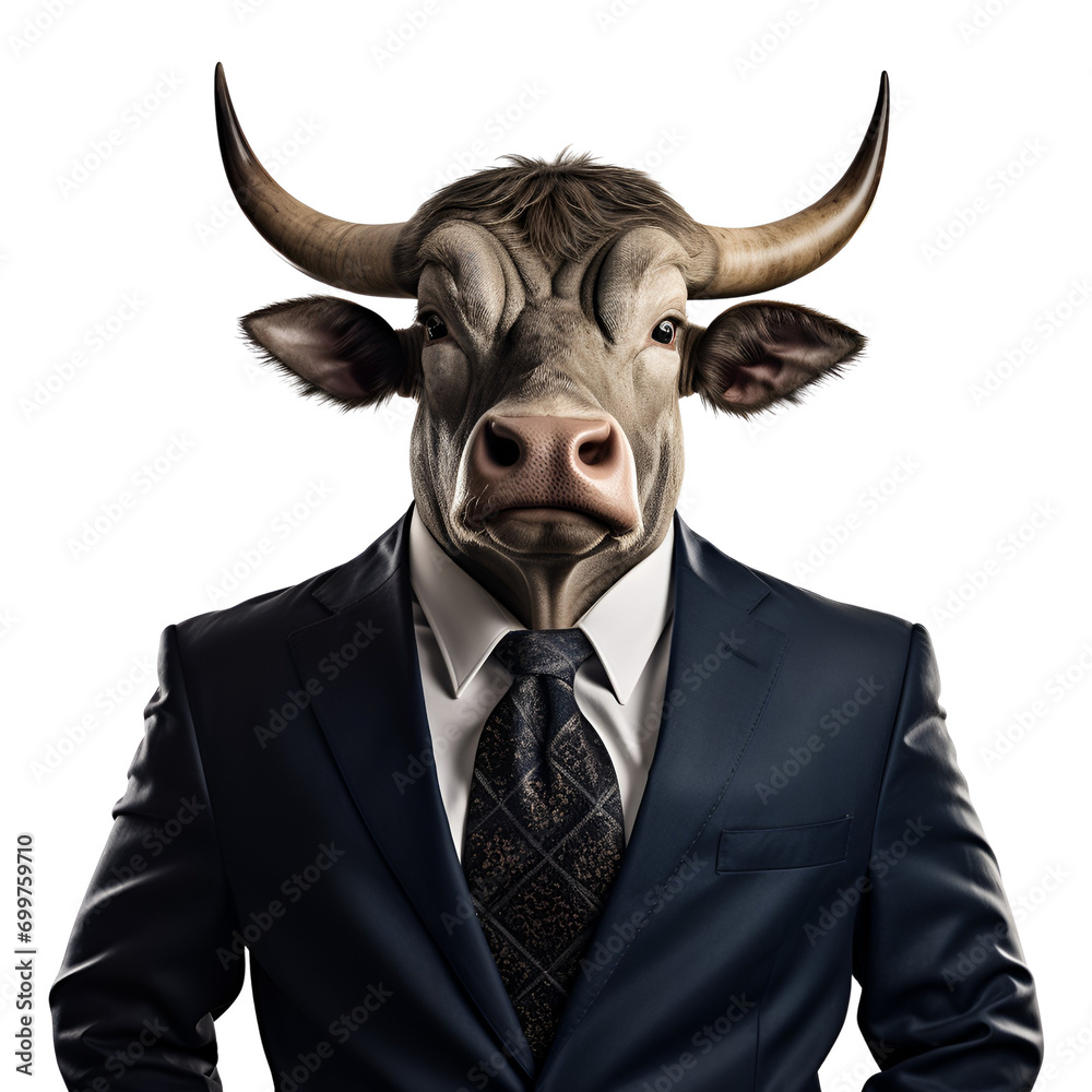 Anthropomorphic Animal in Corporate Dress: Bull Character Portrait ...