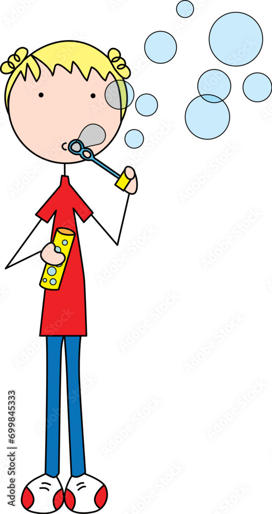 Cartoon illustration of a girl blowing bubbles Stock Vector | Adobe Stock