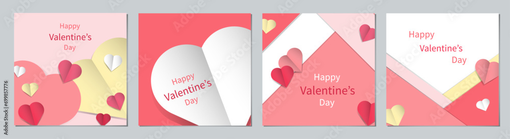 Valentine's Day Pastel Card Set. Vector Illustrattion Designs with Red ...
