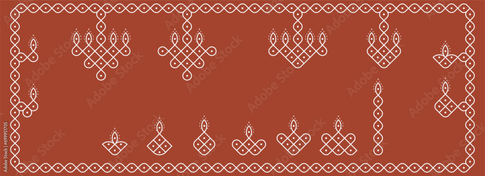 Indian Traditional and Cultural deepam pulli Kolam design vector, set ...